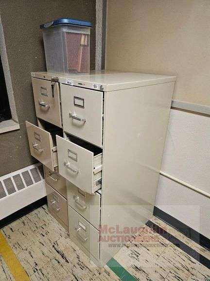 2 Beige Metal 4-Drawer Filing Cabinets - McLaughlin Auctioneers, LLC- mc-bid.com