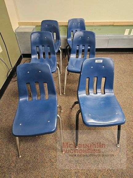 Virco 9000 Series Blue Classroom Chairs, Set of 6, Metal Legs, Slotted ...