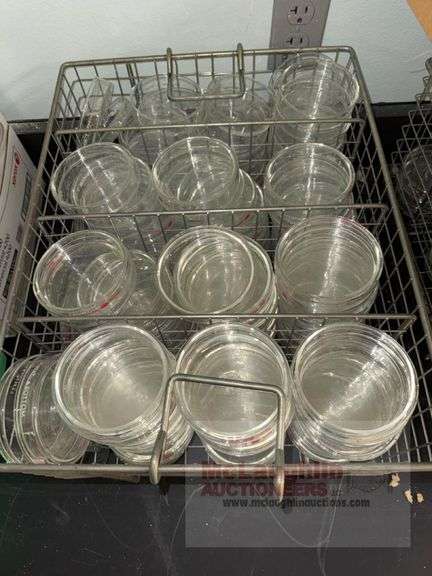 Kimax Laboratory Glass Petri Dishes in Metal Storage Basket ...