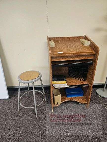 Wooden Podium with Stool, Brown and Grey, 3 Shelves - McLaughlin ...