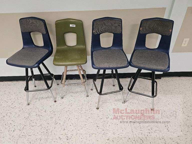 School/Institutional Stools with Backrest, Plastic and Metal, Blue and ...