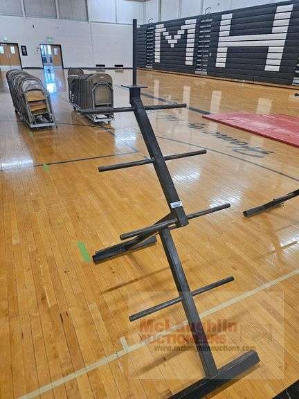 Black Steel Weight Plate Storage Rack, 6 Pegs, Freestanding Design ...