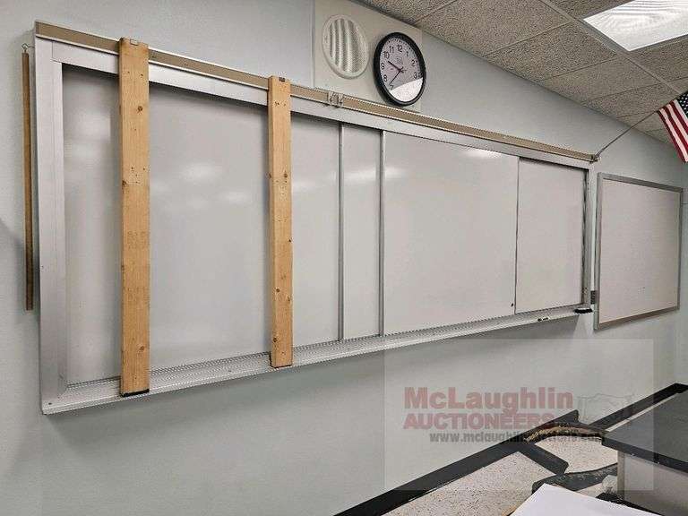 Large Whiteboard with Sliding Panels, Flag, Clock, Projection Screen ...