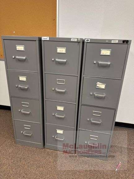 3 Gray Metal Vertical Filing Cabinet, 4-Drawer, Label Holders ...