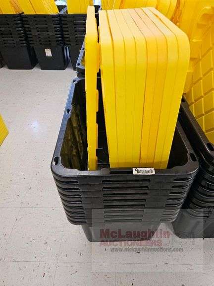 9 Black and Yellow Plastic Storage Totes with Lids, 27 Gallon Capacity ...