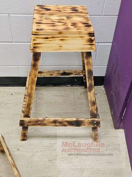 Rustic Wooden Bar Stool, Burnt Wood Finish, Approx. 30" Seat Height ...