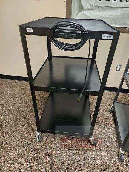 Luxor Rolling AV Cart, Metal, Black, 3 Shelves, Integrated Power Strip ...