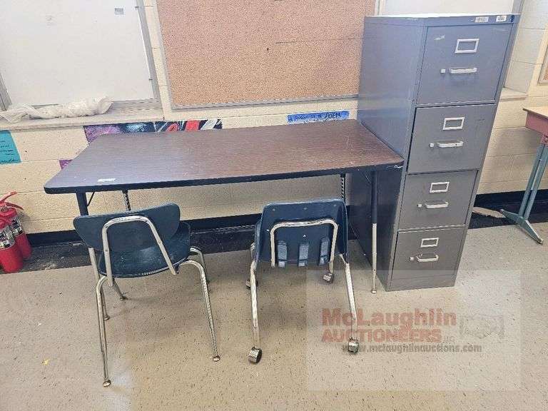 Metal Filing Cabinet, Table and 2 chairs - McLaughlin Auctioneers, LLC ...