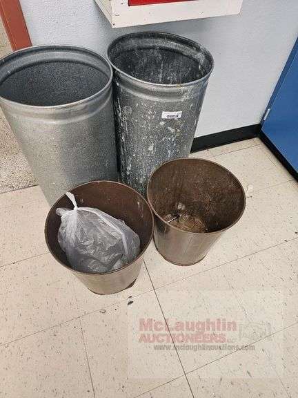 Metal Trash Cans, Silver and Brown - McLaughlin Auctioneers, LLC- mc ...