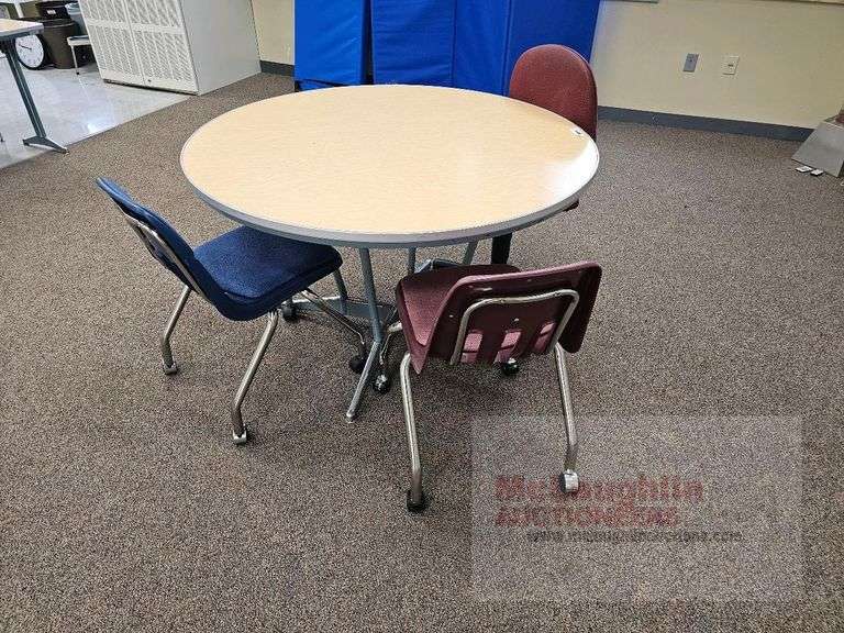 Round Table with 3 Chairs, 48" Diameter, Beige and Maroon - McLaughlin ...