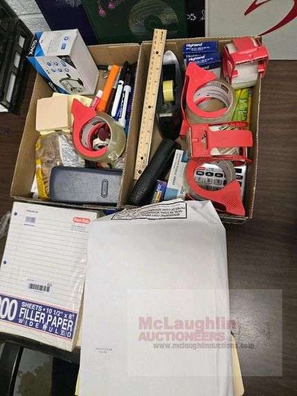 Comprehensive Office Supplies Lot with Tape Dispensers, Ruler, Pens - McLaughlin Auctioneers ...