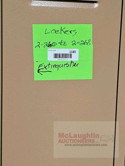 8 Beige Metal School Lockers with Combination Locks. Fire Extinguisher ...