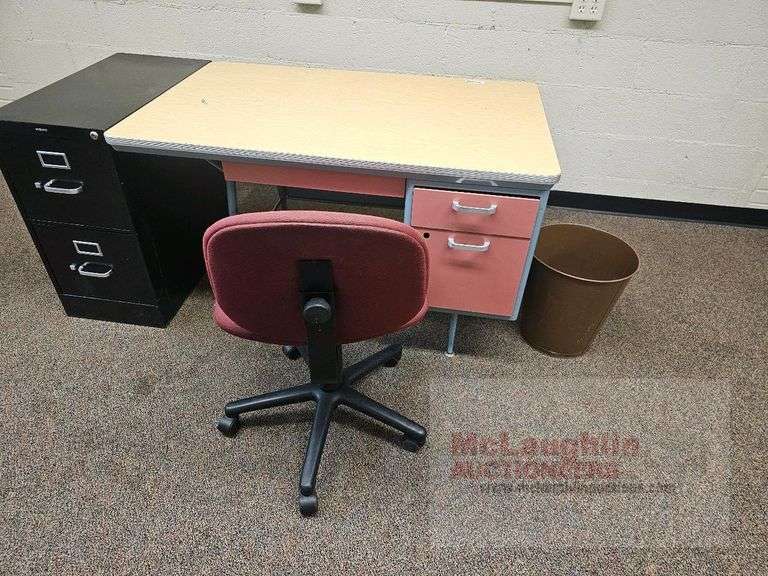 Office Desk Set with 2-Drawer Filing Cabinet, Swivel Chair, Beige/Pink ...