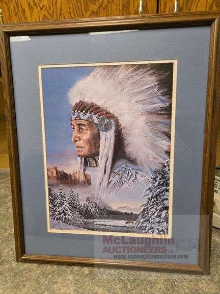 Framed Art Print by L. Kramer Cole, 1994, Native American Chief Theme ...