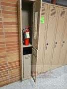 8 Beige Metal School Lockers with Combination Locks. Fire Extinguisher ...