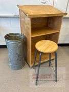 Podium, Stool and Tall Trash Can - McLaughlin Auctioneers, LLC- mc-bid.com