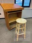 Wooden Podium with Stool, Shelving and Slanted Top - McLaughlin ...