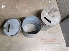 2 Metal Ash Cans with Removable Lid, Grey, Approx. 6 Gallon Capacity ...