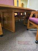 Conference Table with 6 Rolling Maroon Chairs, Wood, Oval Shape ...