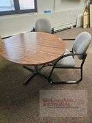 Round Office Table with Chairs Set, Brown Table, Grey Chairs, Seating ...