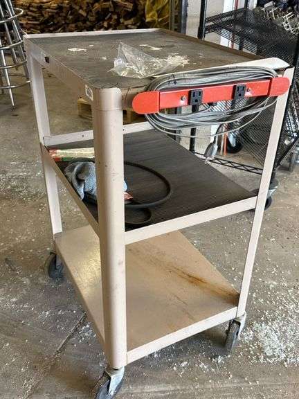 Luxor Utility Cart with Electrical Outlets, 3 Shelves, Beige ...