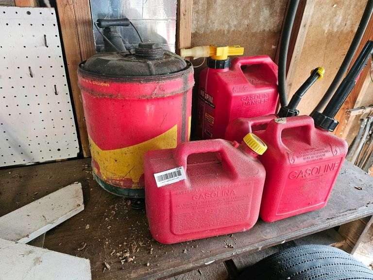 Gasoline Containers, 5-Gallon Red Plastic & 2.5-Gallon Yellow Metal ...