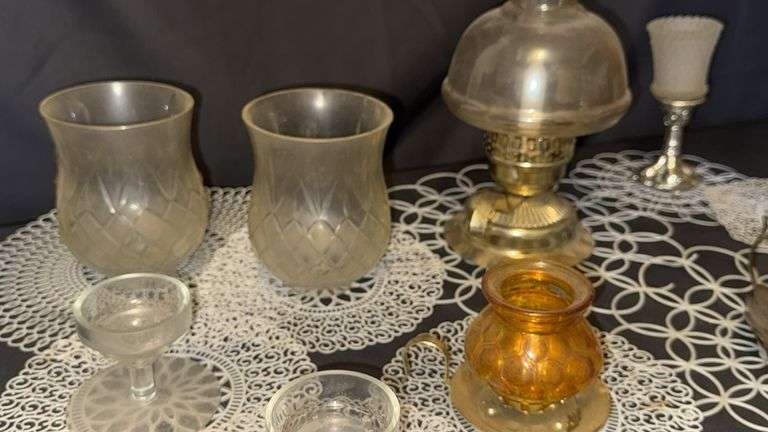 Vintage Oil Lamps and Candle Holders, Glass and Metal, Antique Style ...