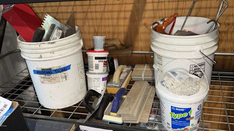 Tiling Tools & Supplies Set w/ Trowels, MAPEI Adhesive, Buckets ...