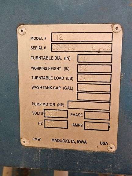 PMW 112 Industrial Parts Washer, 26" Turntable, 500 lb Load, 50 Gal ...