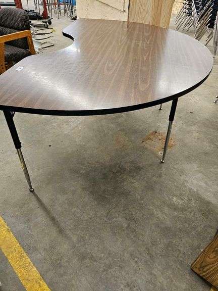 Kidney Shaped Table, Adjustable Height, Dark Wood, Laminate ...