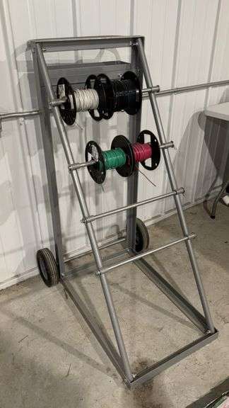 Wire Spool Cart, 4 Spool Holders, Portable with Wheels, Steel Frame ...