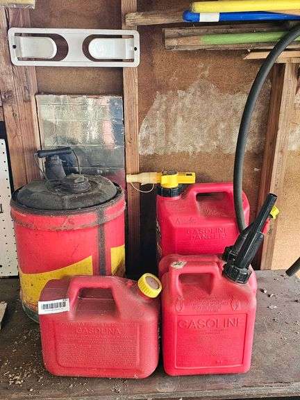 Gasoline Containers, 5-Gallon Red Plastic & 2.5-Gallon Yellow Metal ...