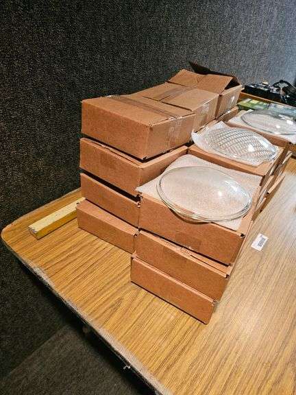 Multiple Boxes of Glass Light Covers, 8" Diameter, Clear and Textured ...