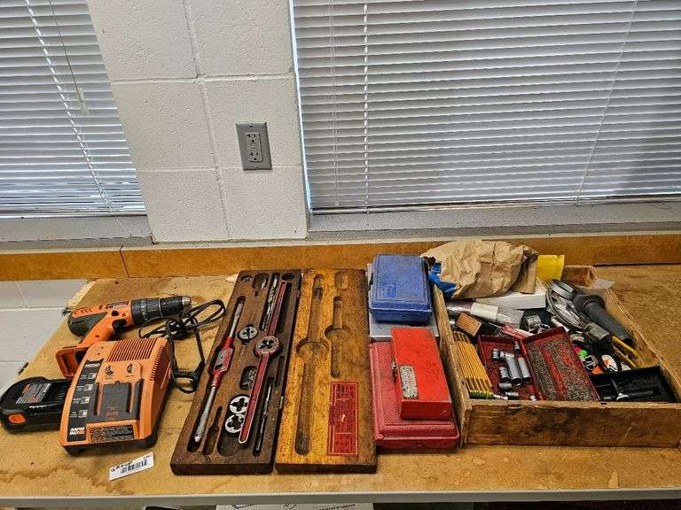 Mixed Tool Set with Ridgid Drill, Tap and Die Set, Sockets, and More ...