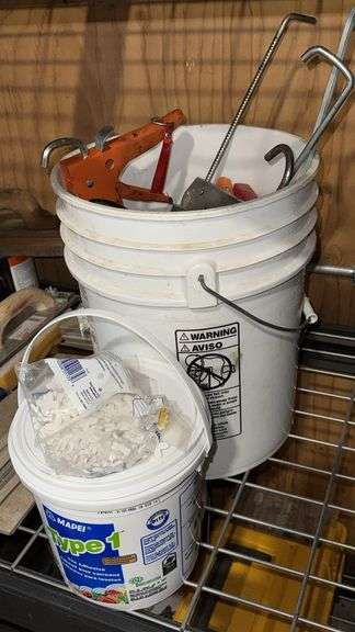 Tiling Tools & Supplies Set w/ Trowels, MAPEI Adhesive, Buckets ...