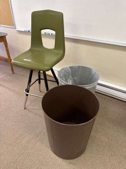 Olive Green Stool Chair, Plastic and Metal, with Footrest and garbage ...