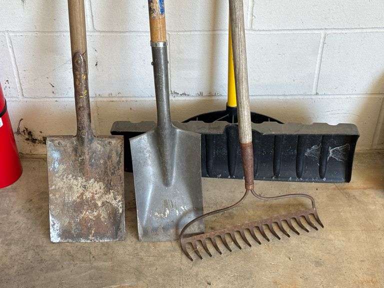 Set of Garden Tools: Shovel, Spade, Rake with Wood and Fiberglass ...