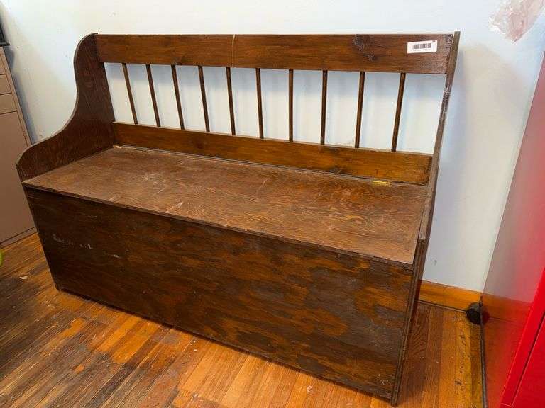 Wooden Storage Bench with Hinged Lid, Brown Finish - McLaughlin ...