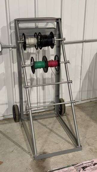 Wire Spool Cart, 4 Spool Holders, Portable with Wheels, Steel Frame ...