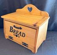 Wooden Bread Box with Heart Cut-Out and 'BREAD' Text, Flip-Down Door ...
