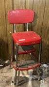 Vintage Cosco Step Stool Chair, Red, Metal and Vinyl, Fold-out Steps ...