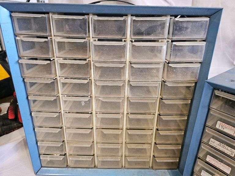 60-Drawer Blue Metal Small Parts Organizer Set with Labeled Drawers ...
