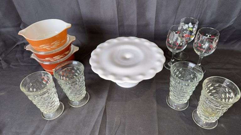 Vintage Pyrex Cinderella Mixing Bowls, Wine Glasses, Clear Tumblers ...