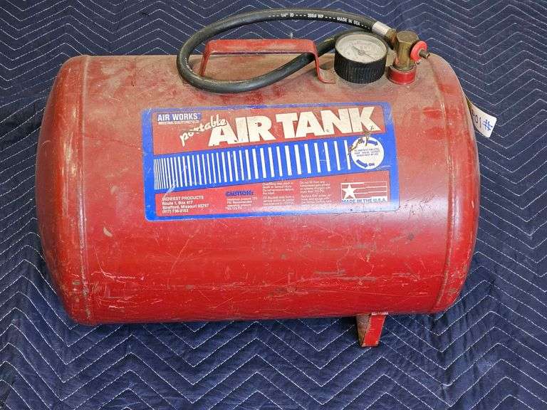 Air Works Portable Air Tank, Made in USA, Steel, Pressure Gauge, Hose ...