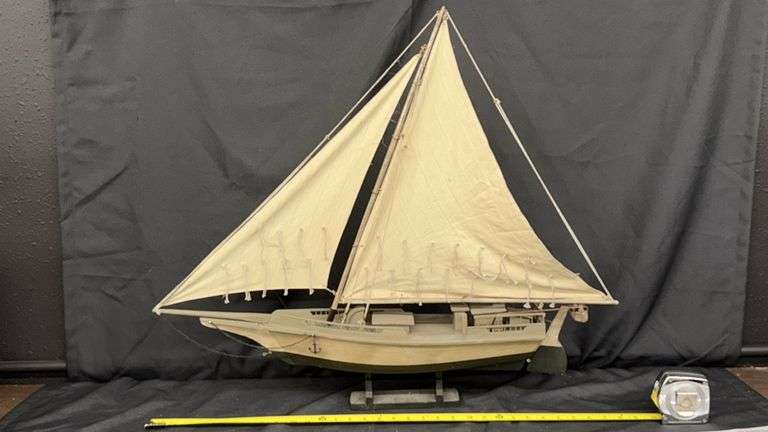 Model Sailboat, Wooden, Fabric Sails, Includes Stand - McLaughlin ...