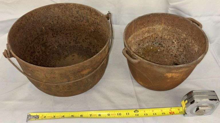 Vintage Iron/Steel Metal Buckets 10" High, Rusted Brown, Metal Handles ...