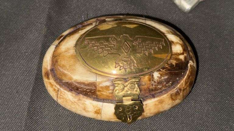 Bone Trinket Box with Brass Eagle, Hinged Lid, Velvet Interior ...