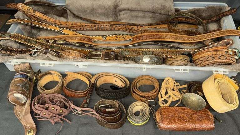 Collection of Leather Belts and Accessories with Tooled Patterns ...