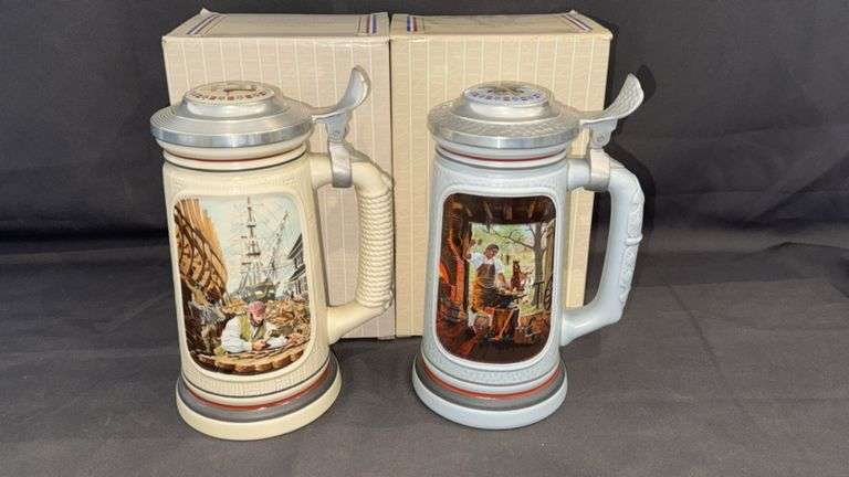 Avon The Shipbuilder & The Blacksmith Beer Steins, Building of America ...