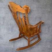 Traditional Oak Wood Rocking Chair with Carved Heart and Flower Motifs ...